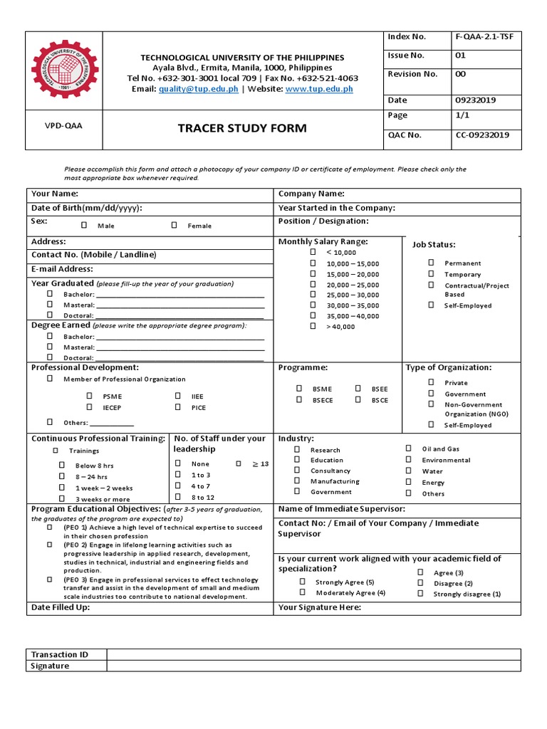 Tracer Study Form: Quality@tup - Edu.ph WWW - Tup.edu - PH | PDF | Business