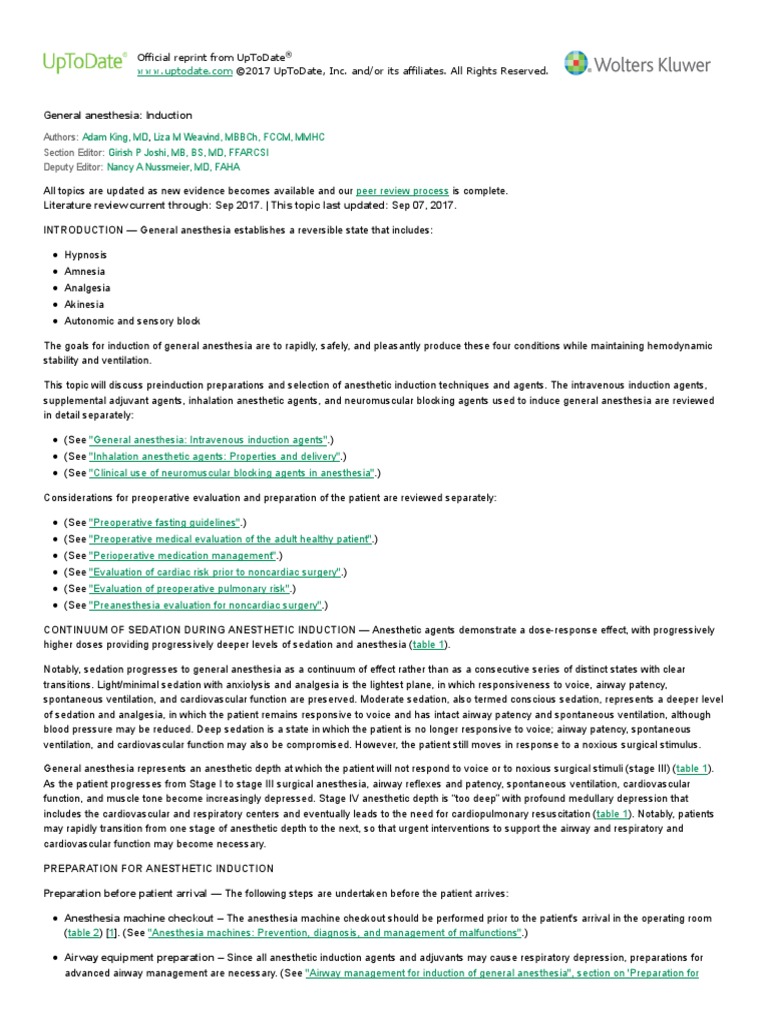General Anesthesia - Induction - UpToDate | PDF | Anesthesia | Midazolam