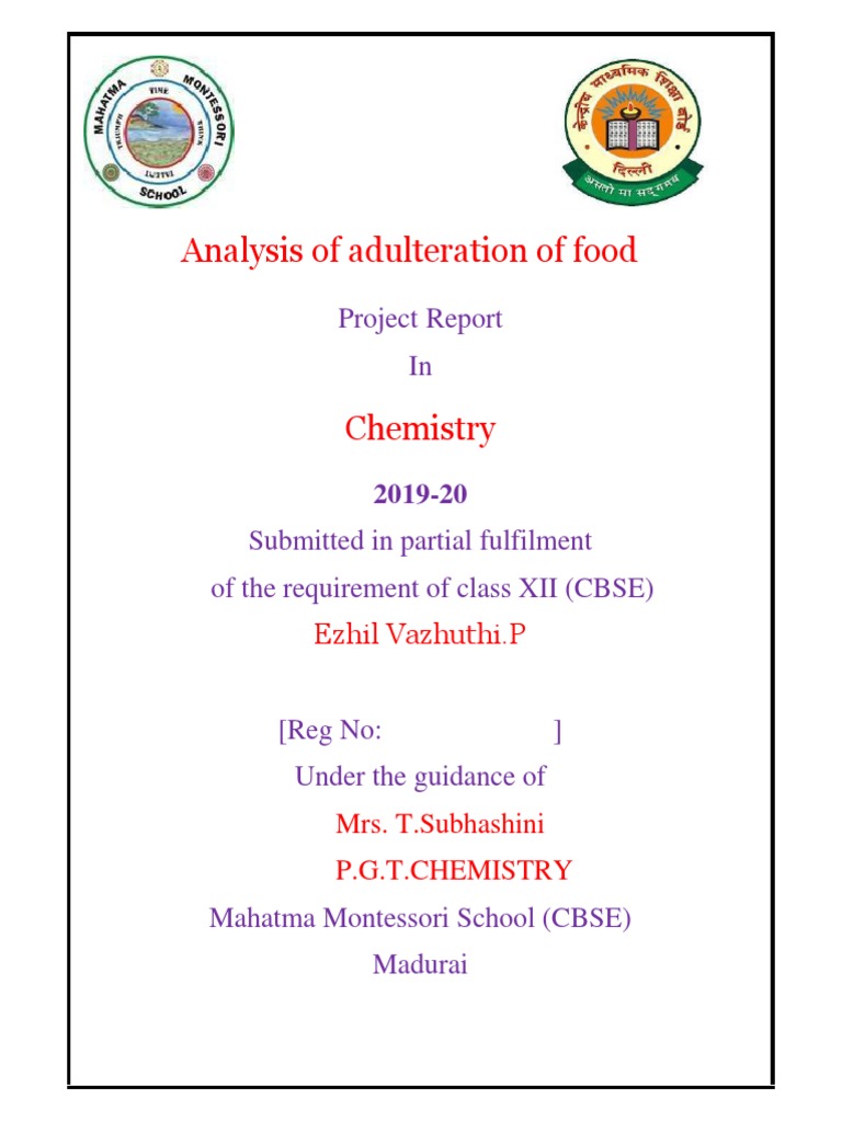 Analysis of Adulteration of Food: Project Report in | PDF