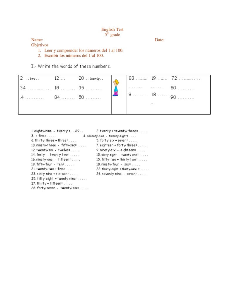 5th Grade English Number Test | PDF