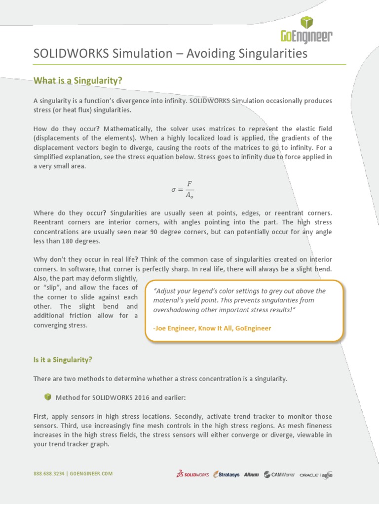 SOLIDWORKS Simulation: Managing Singularities | PDF | Yield ...