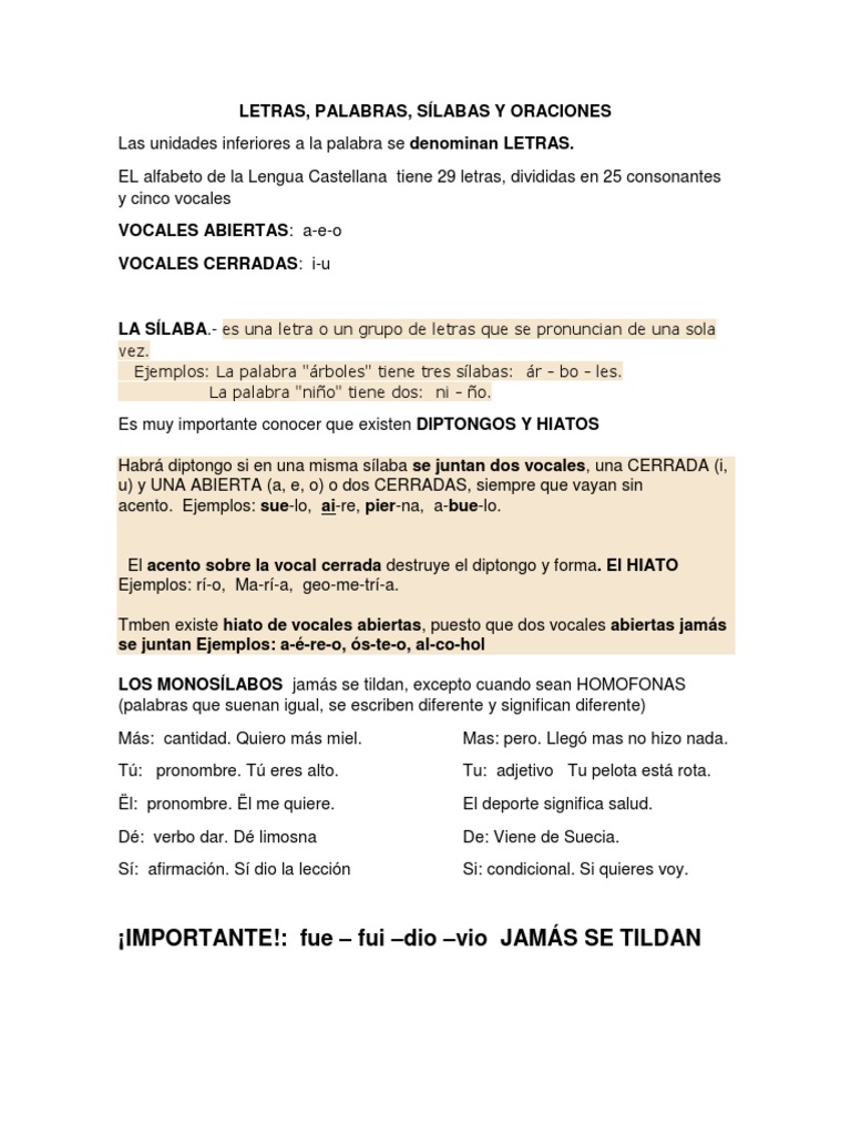 Letras, Palabras, Sílabas y Oraciones | PDF | Idiomas | Artes del ...