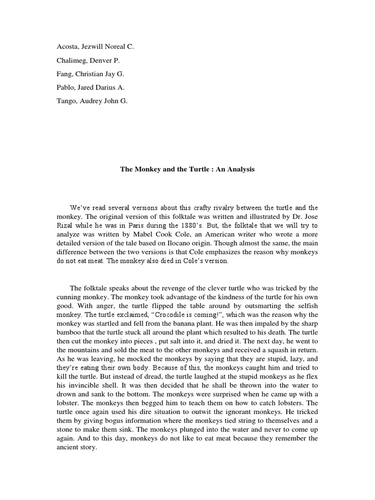 The Monkey And The Turtle Pdf Narrative Trees