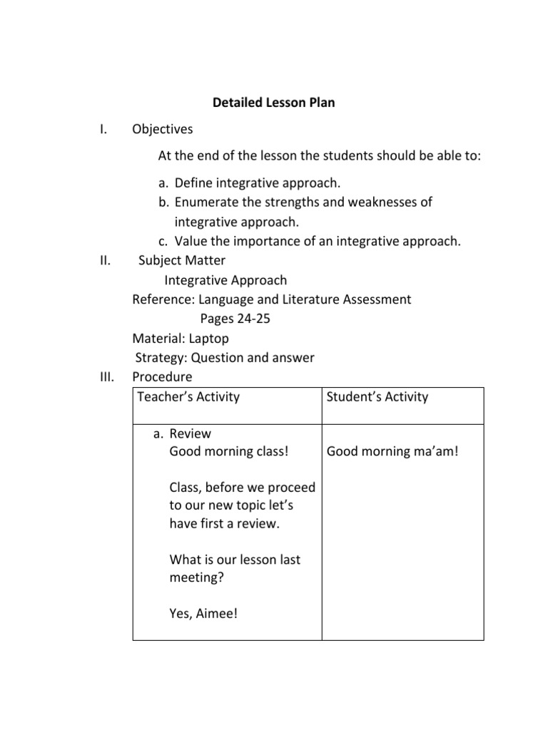Detailed Lesson Plan | PDF | Lesson Plan | Behavior Modification
