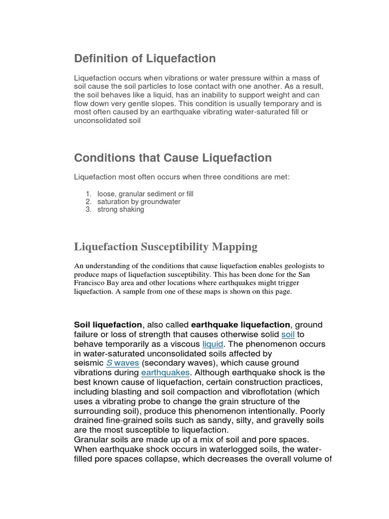 Definition of Liquefaction | PDF | Natural Materials | Solid Mechanics