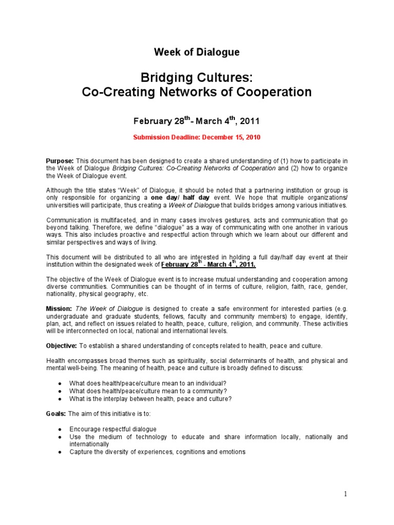 Week of Dialogue - Proposal Guidelines | PDF | Community | Dialogue