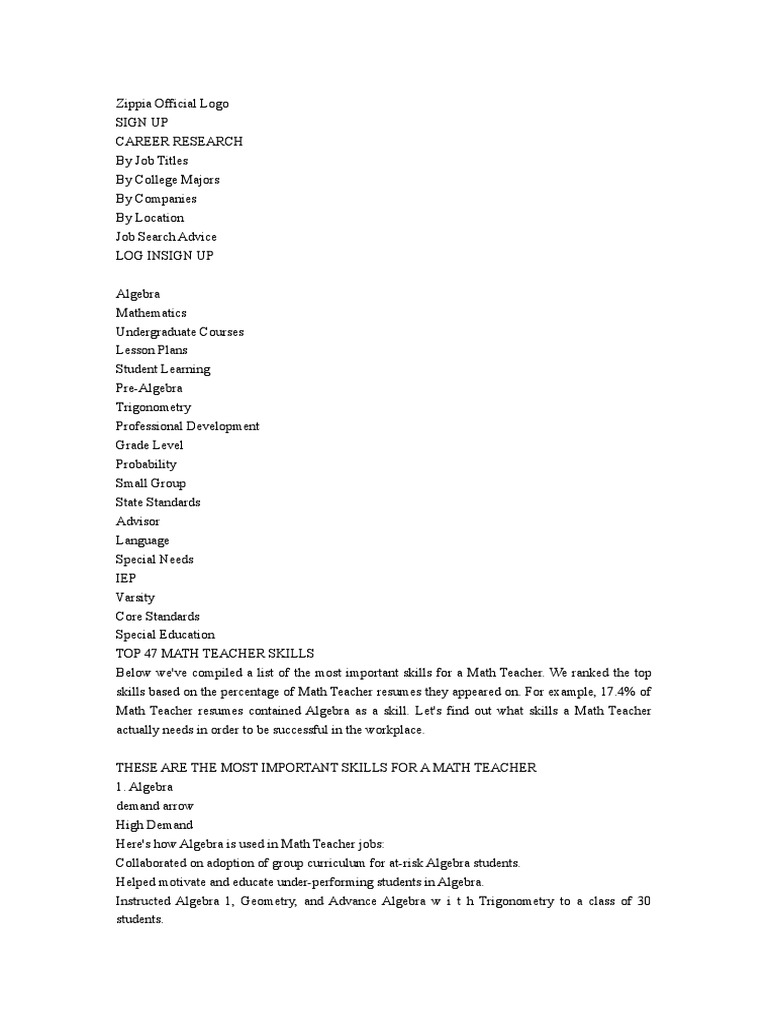 Top 47 Math Teacher Skills | PDF | Special Education | Curriculum