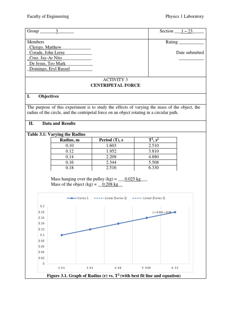 Phylab - Activity 3 - Centripetal Force | PDF | Mass | Mechanics