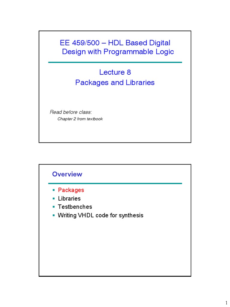 EE 459/500 - HDL Based Digital Design With Programmable Logic Packages and Libraries | PDF ...