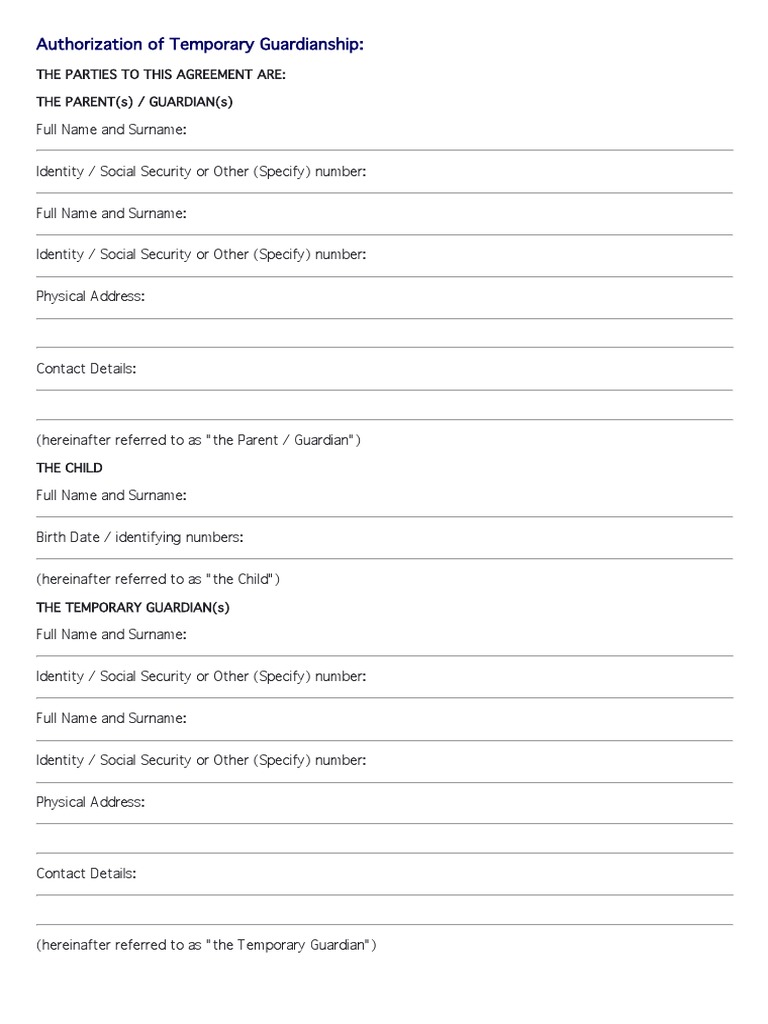 Temporary Guardianship Form and Parental Consent Form | PDF | Legal Guardian | Parent