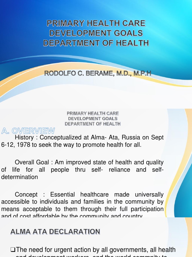 PCM Primary Health Care Development Goals and Doh | PDF | Millennium ...