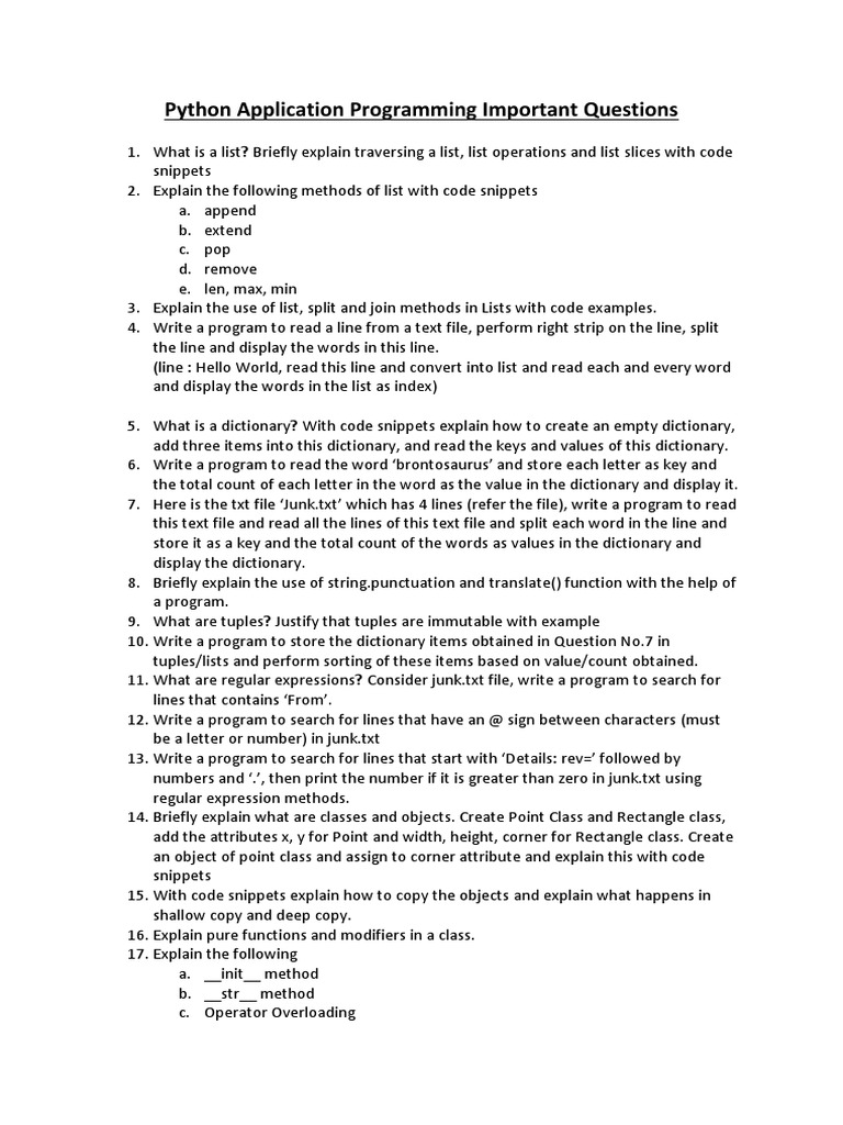 Python Application Programming Important Questions | PDF | Object ...