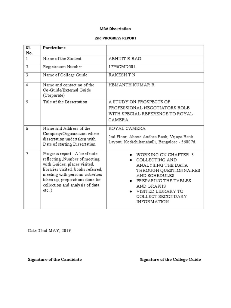 Sl. No. Particulars: MBA Dissertation 2Nd Progress Report | PDF | Art Sl. No. Particulars: MBA Dissertation 2Nd Progress Report | PDF | Art