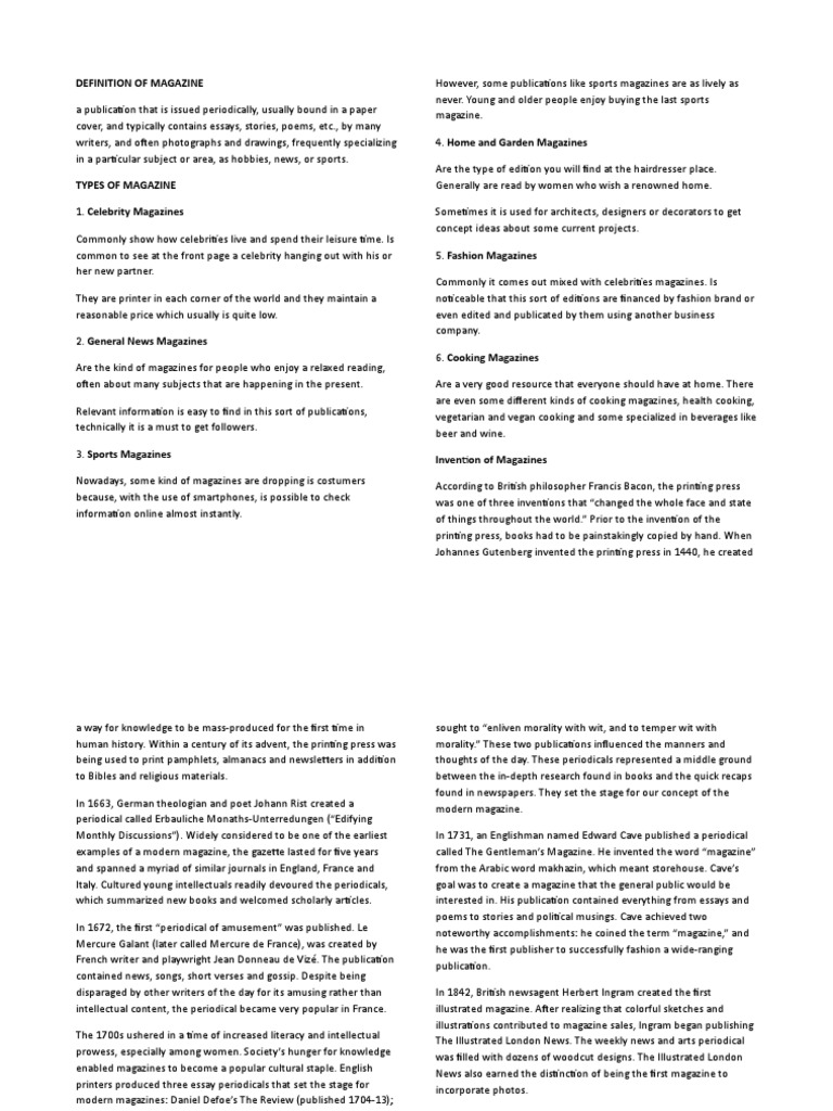 Definition of Magazine | PDF | Magazines | Printing Press