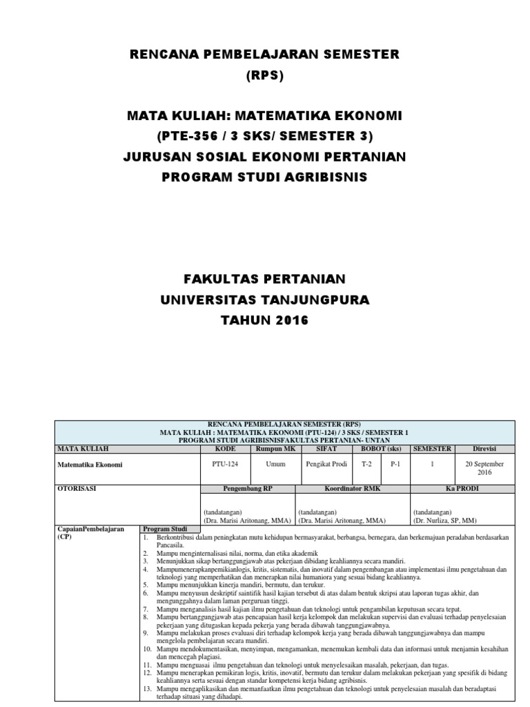 Rps Matematika Ekonomi | PDF