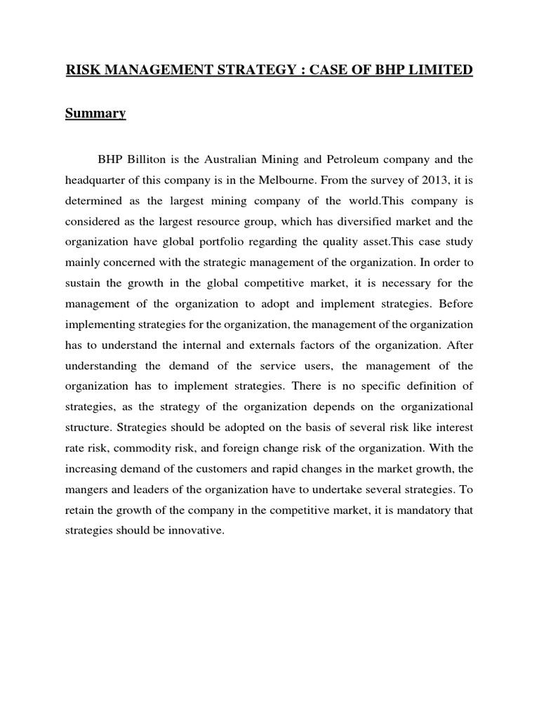 Risk Management Strategy: Case of BHP Limited | PDF | Financial Risk ...