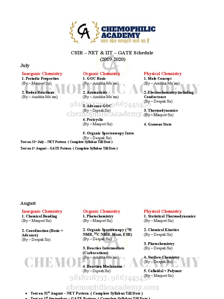 Net Gate Schedule 2019-2020 | PDF | Chemical Reactions | Organic Chemistry