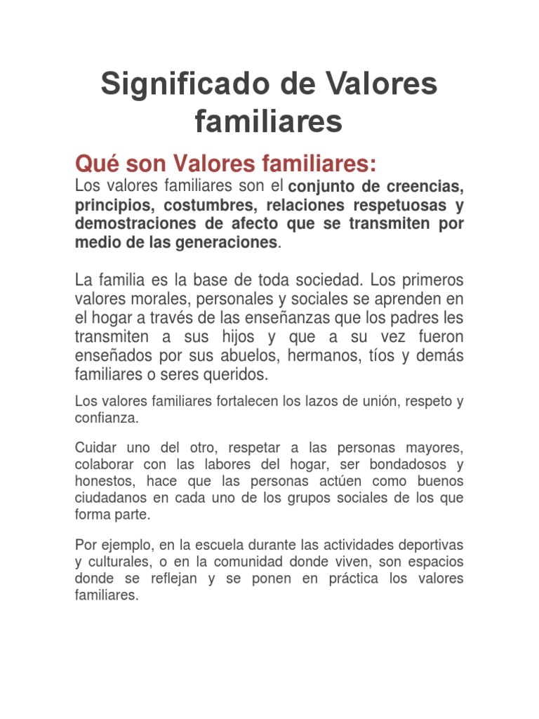 Valores Familiares Ejemplos