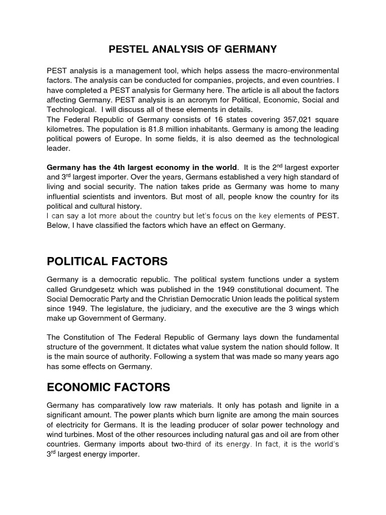 Political Factors: Pestel Analysis of Germany | PDF | Germany | World ...