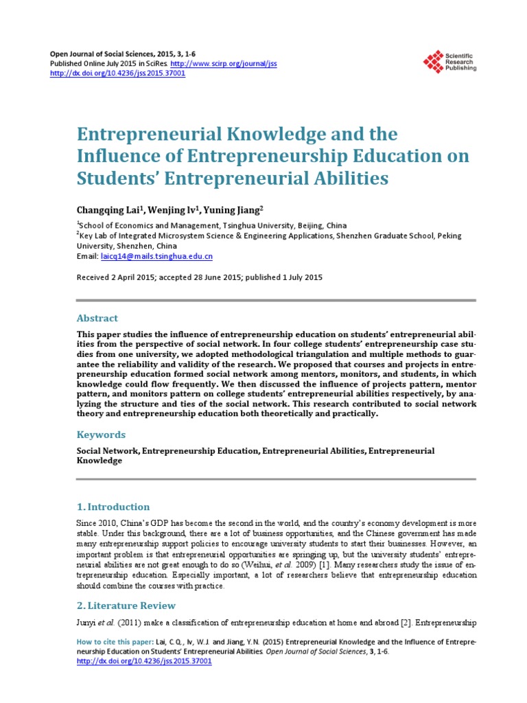 Entrepreneurial Knowledge and The Influence of Ent PDF | PDF ...