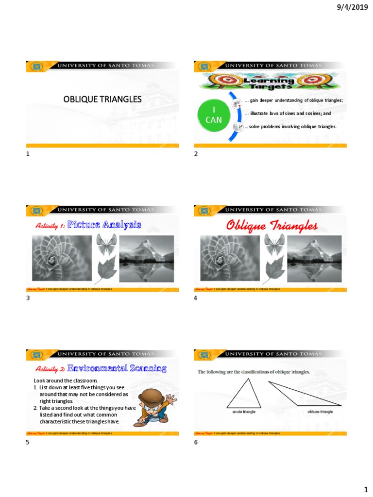 Oblique Triangles - Handout | PDF | Trigonometric Functions | Sine