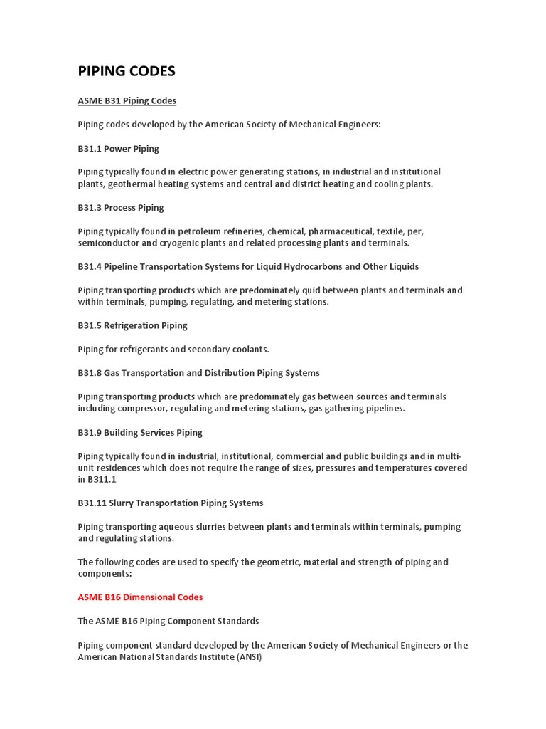 Piping Codes | PDF | Pipe (Fluid Conveyance) | Oil Refinery