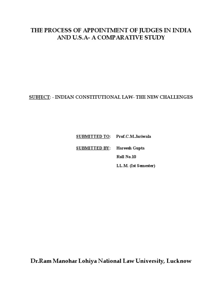 The Process of Appointment of Judges in India and U.S.A-A Comparative ...
