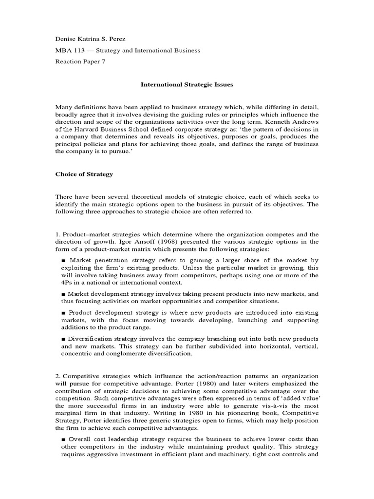 MBA 113 - Reaction Paper 7 | PDF | Competitive Advantage | Strategic ...