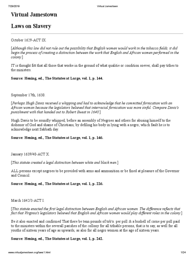 Virginia Laws on Slavery History | PDF | Slavery | Mulatto