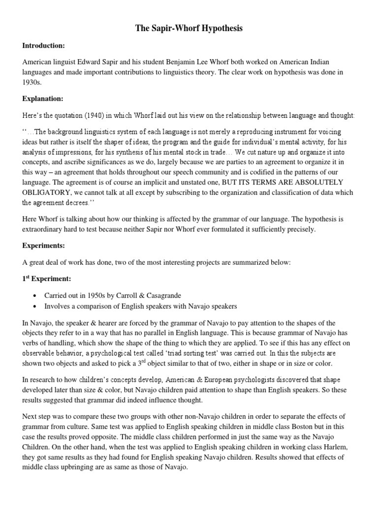 Understanding the Sapir-Whorf Hypothesis | PDF | Linguistics | English ...