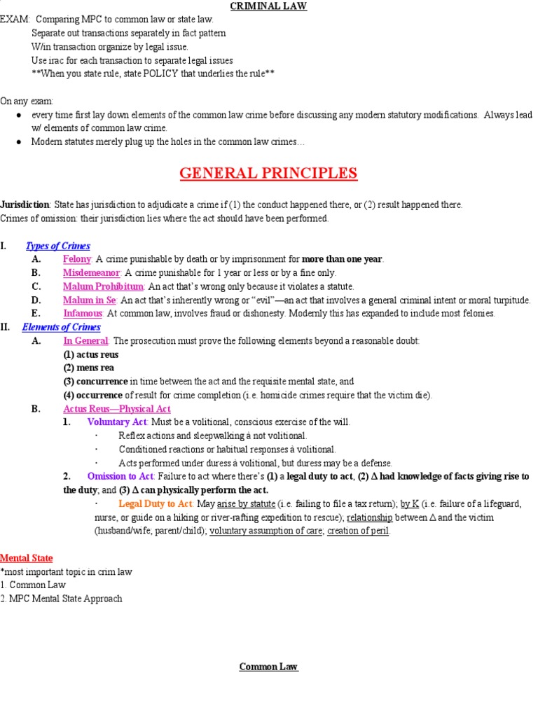 General Principles: Felony Misdemeanor Malum Prohibitum Malum in Se ...
