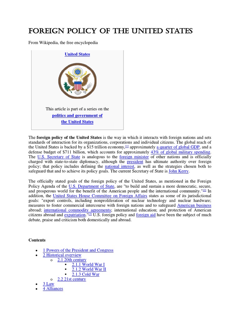 Foreign Policy of The United States | PDF | Foreign Policy Of The ...