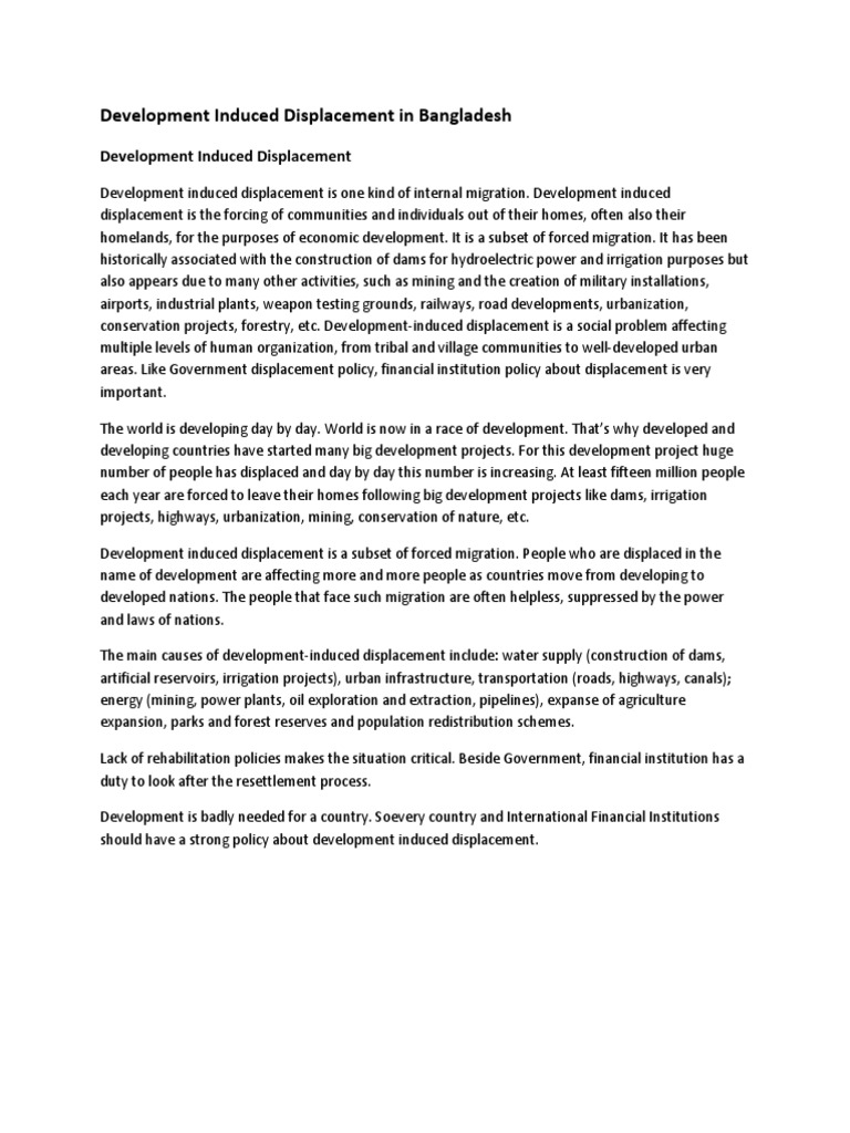 Development Induced Displacement in Bangladesh | PDF | Internally ...
