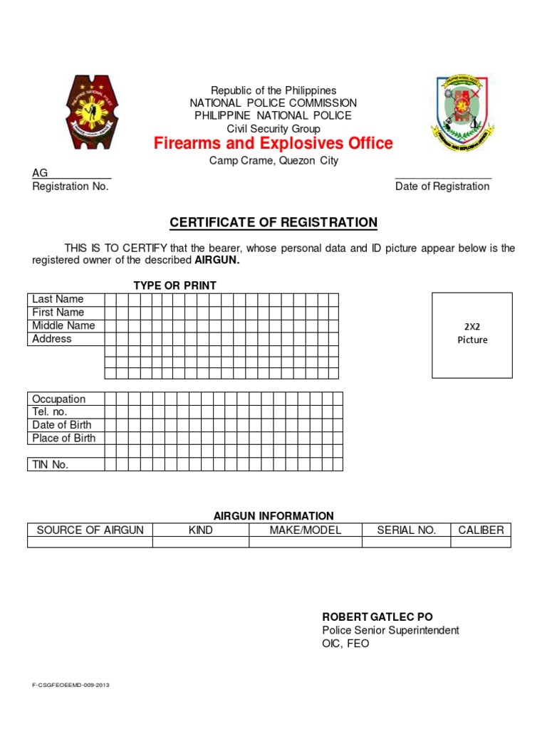 Registration Form For Airgun | PDF | Projectile Weapons | Firearms