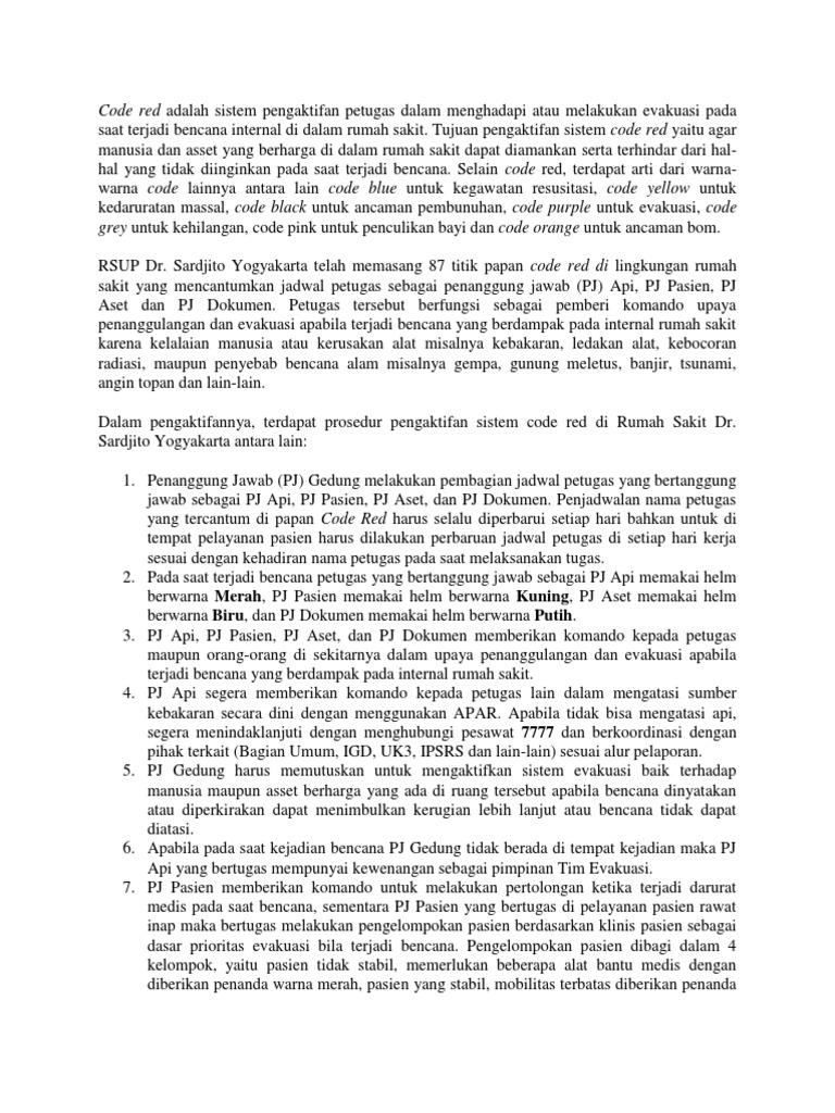 Code Red Adalah Sistem Pengaktifan Petugas Dalam Menghadapi Atau ...