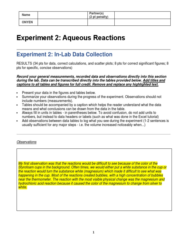 Experiment 2 Post Lab | PDF | Chemical Reactions | Acid Experiment 2 Post Lab | PDF | Chemical Reactions | Acid