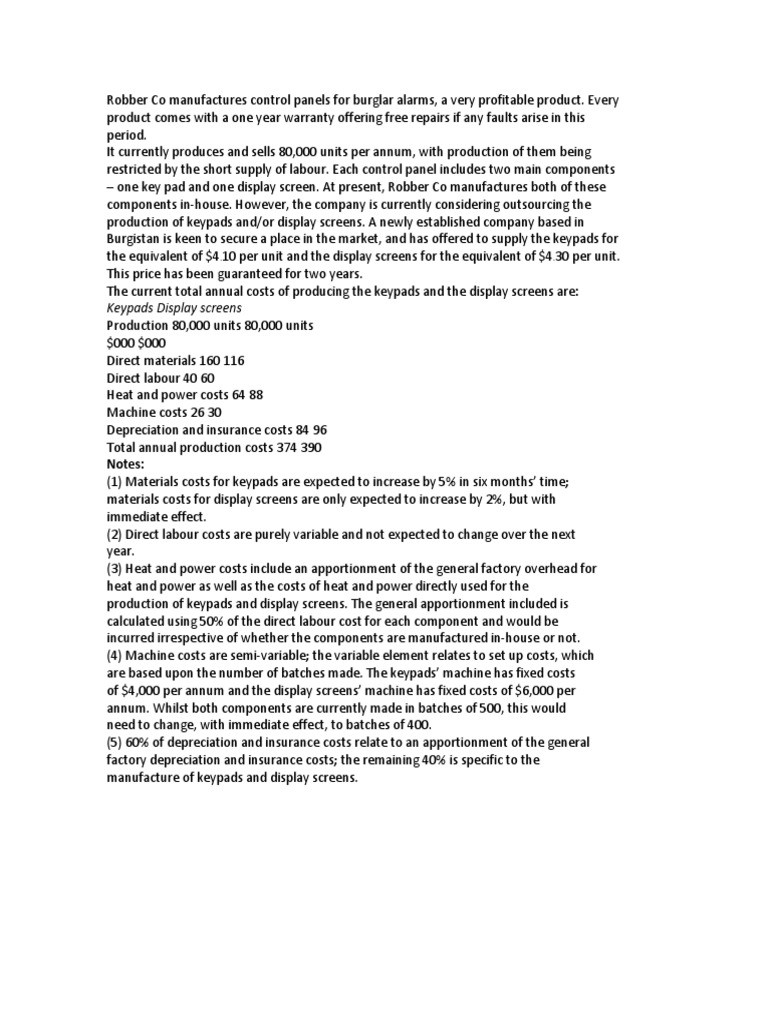 Robber Co Manufactures Control Panels For Burglar Alarms | PDF | Cost ...