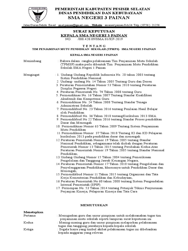 Contoh SK Tim Tpmps | PDF
