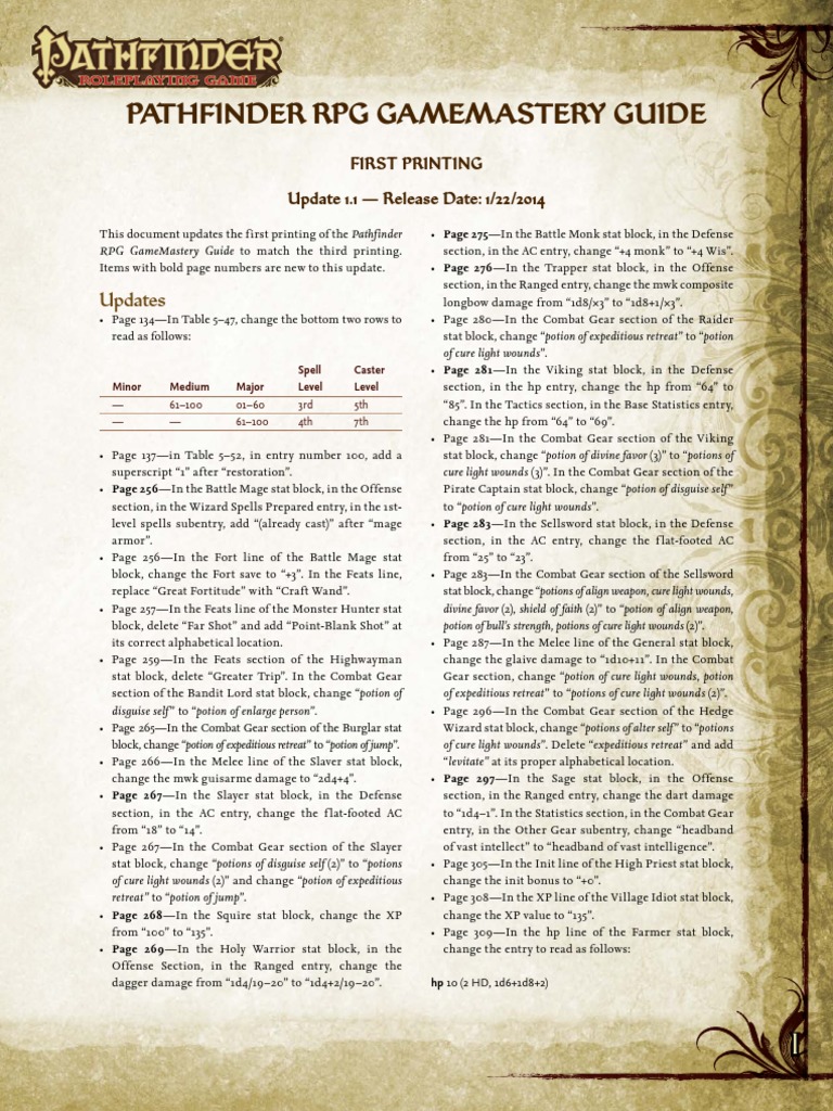 GameMastery Guide (1st Printing) Errata - JAN 2014 PDF | PDF ...
