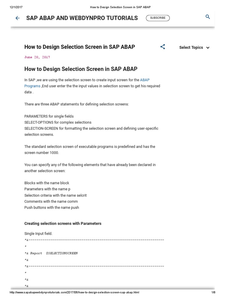 10.how To Design Selection Screen in SAP ABAP | PDF | Information Technology Management | Areas ...