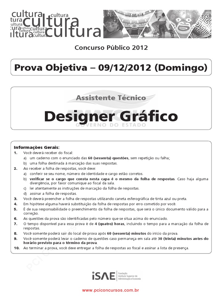 Designer Gráfico: Prova Objetiva – 09/12/2012 (Domingo) | Telencéfalo ...