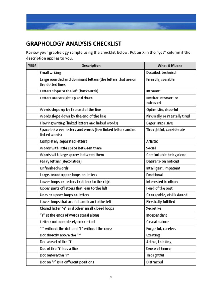 BSL Graphology Analysis Checklist, 081614FINAL | Download Free PDF ...