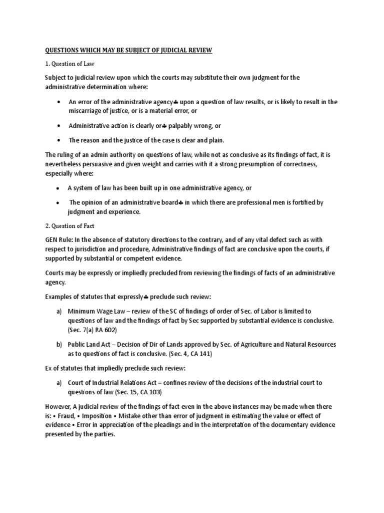Judicial Review: Questions and Examples | PDF | Question Of Law ...