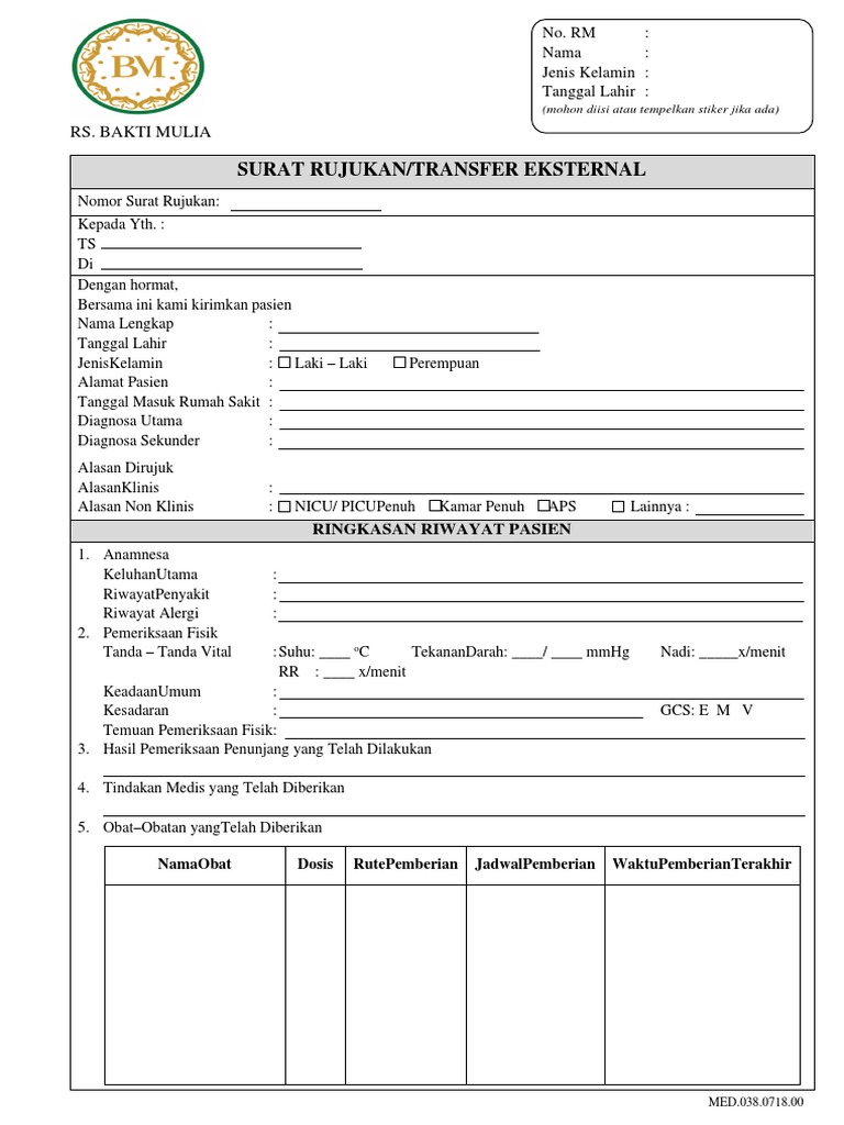 Ep 2 (1) Formulir Surat Rujukan Transfer Eksternal-Dikonversi | PDF