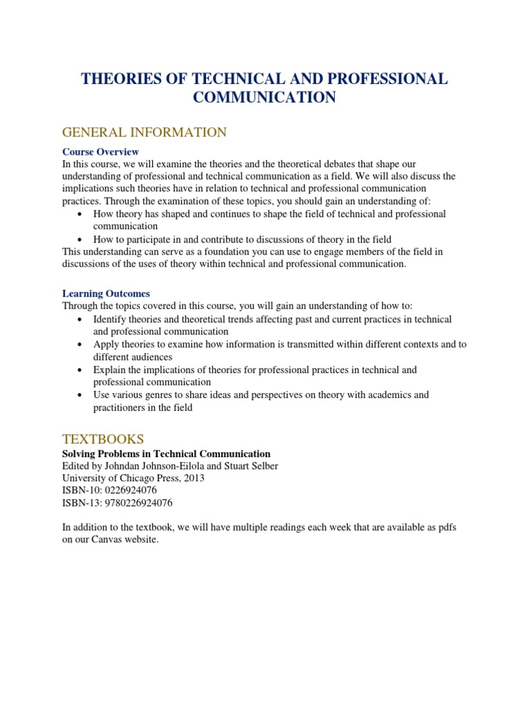 Theories of Professional and Technical Writing Syllabus | PDF ...
