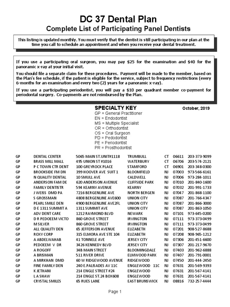 DC 37 Dental Plan Participating Dentists List | PDF | Dentist | Dentistry Branches