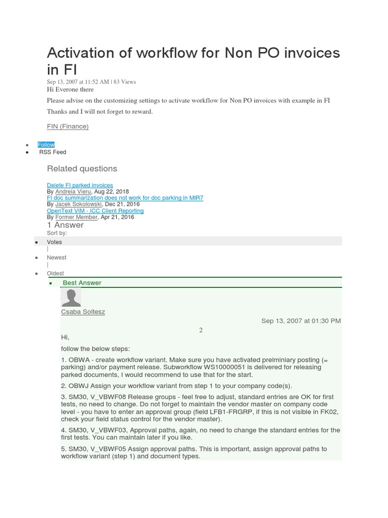 Activation of Workflow For non-PO Invoices | PDF | Computing | Software