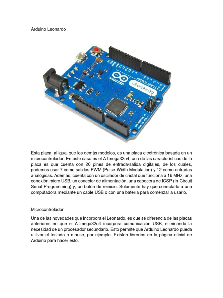 Arduino LEo | PDF | Microcontrolador | Almacenamiento de datos de la computadora