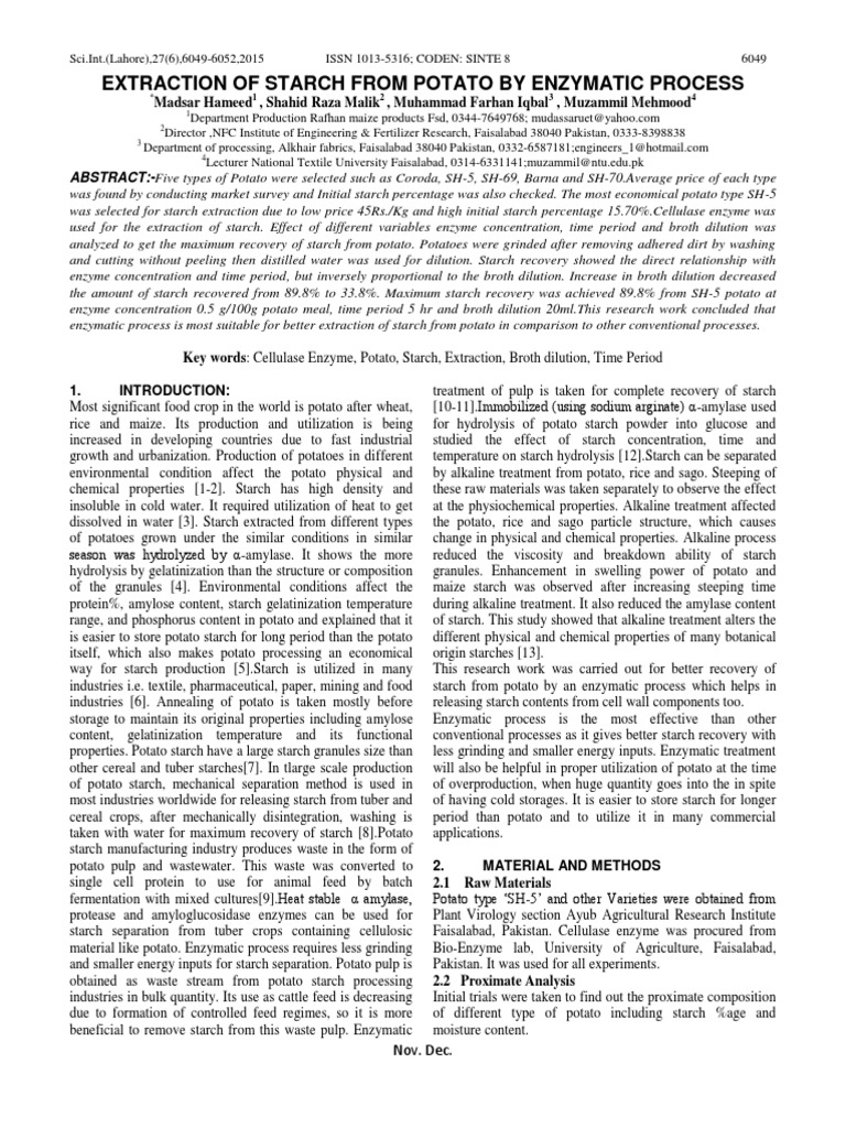 Enzyme Starch Extraction FYP | PDF | Starch | Chemistry