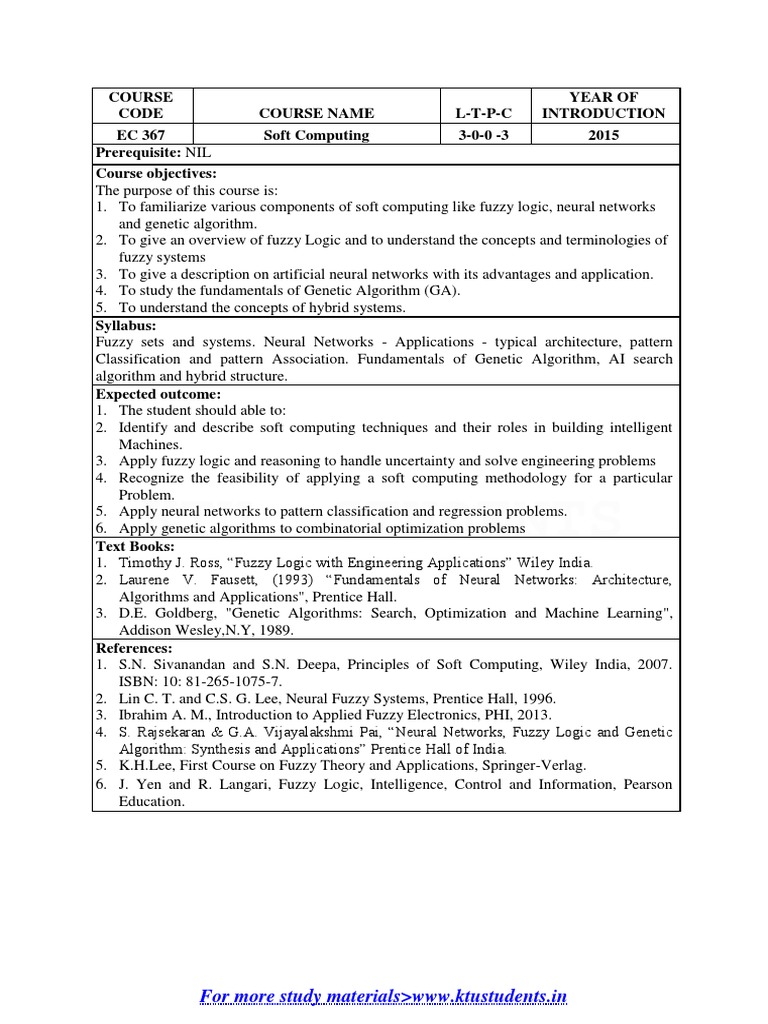 EC360 Soft Computing S5-EC-Syllabus | PDF | Fuzzy Logic | Artificial Intelligence